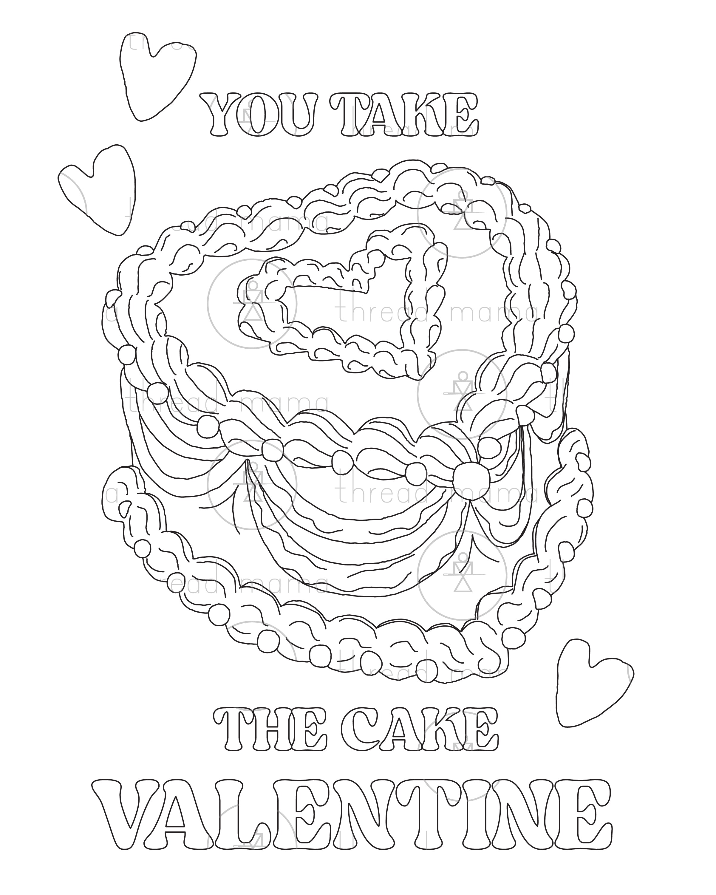 Heart Cake Coloring Pages Valentines Coloring Page Stock Illustrations